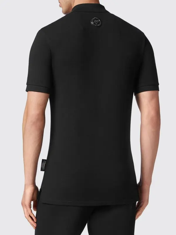 PLEIN SPORT Slim Fit Cotton Polo Shirt With Laminated Hexagon Logo - Black