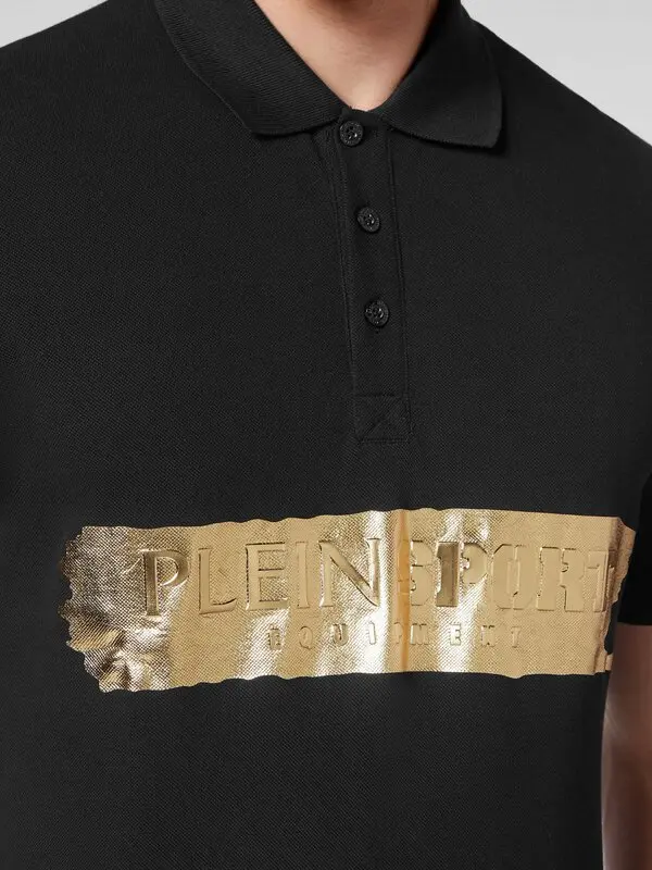 PLEIN SPORT Slim Fit Cotton Polo Shirt With Laminated Hexagon Logo - Black