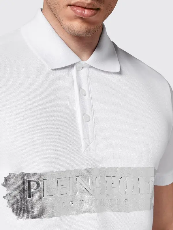 PLEIN SPORT Slim Fit Cotton Polo Shirt With Laminated Hexagon Logo