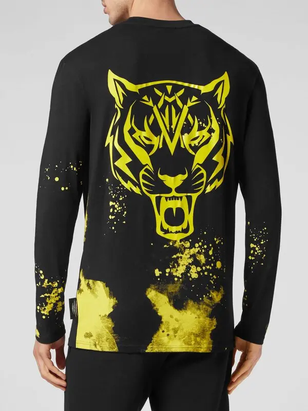 PLEIN SPORT Long-sleeved Cotton T-shirt With Abstract Graphic Print