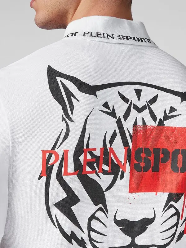 PLEIN SPORT Slim Fit Cotton Polo Shirt With Graphic Print And Ribbed Collar