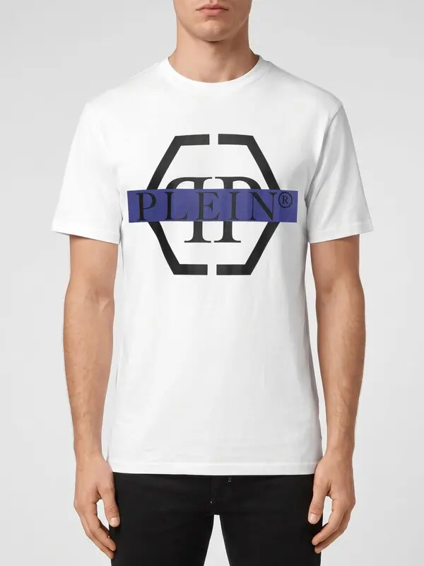 Philipp Plein Slim Fit Hexagon Logo Monogram Cotton T-shirt - White