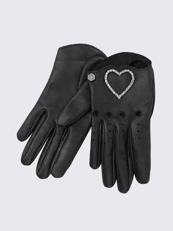 Philipp Plein Embellished Leather Gloves - Black