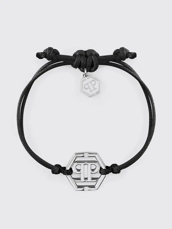 Philipp Plein Friendship Bracelet In Cotton And Steel With Hexagon Logo