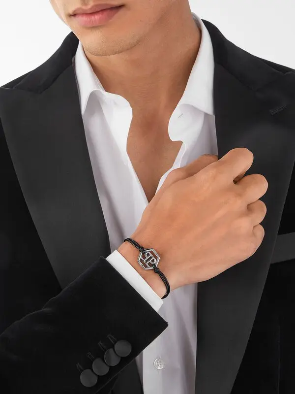 Philipp Plein Friendship Bracelet In Cotton And Steel With Hexagon Logo