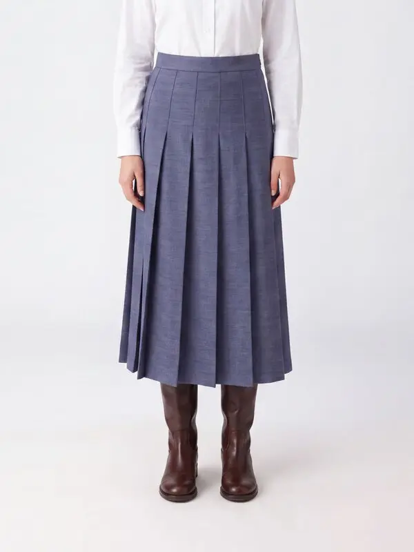 RÓHE High-waisted Pleated Midi Skirt In Wool Blend - Grey 1