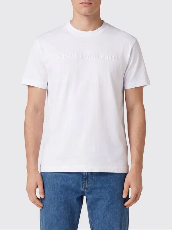 Versace Slim Fit Cotton T-shirt With Tone-on-tone Logo - White