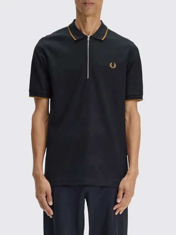 Fred Perry Zip-up Cotton Polo Shirt With Contrast Trims And Embroidered Logo