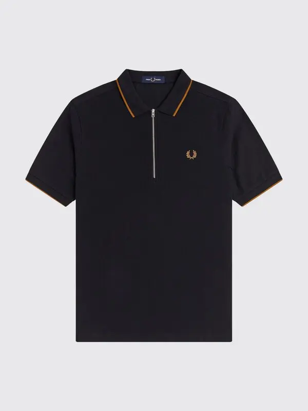 Fred Perry Zip-up Cotton Polo Shirt With Contrast Trims And Embroidered Logo