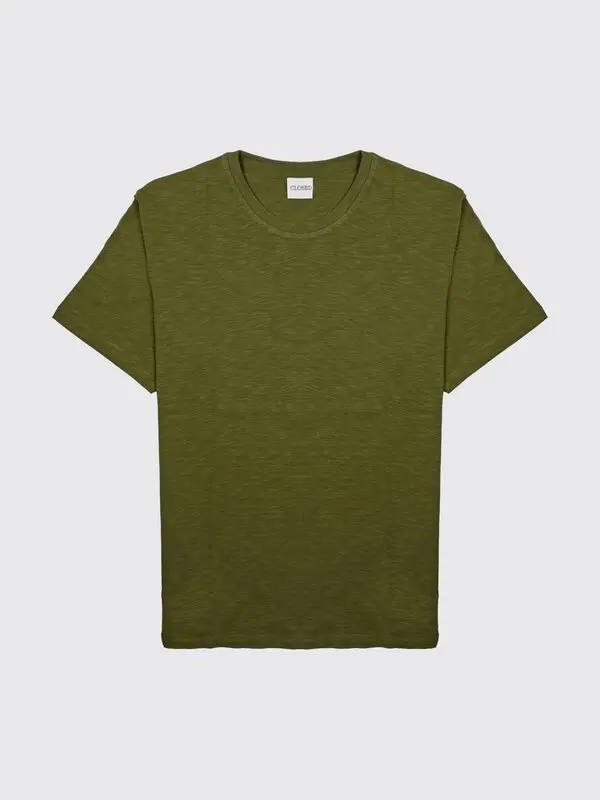 Closed Crew Neck Cotton T-shirt With A Straight Hem And Regular Shoulders - Green
