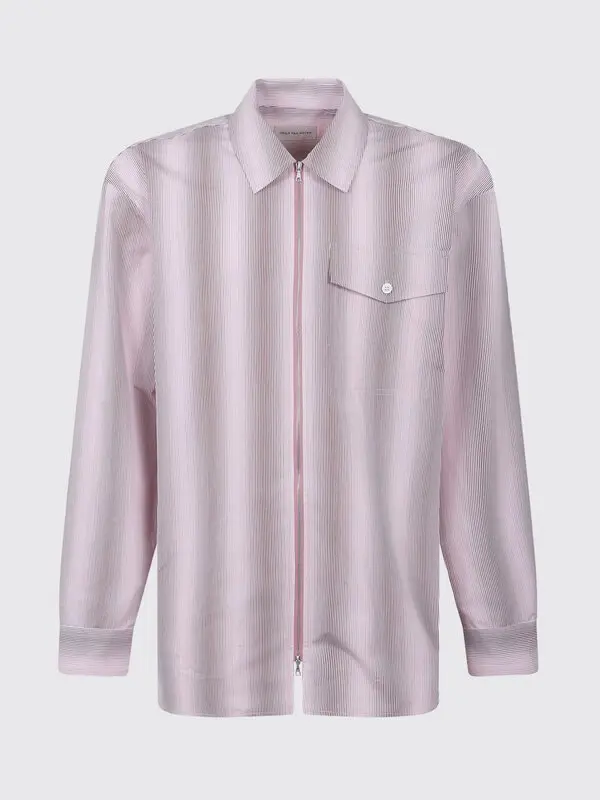 Dries Van Noten Relaxed Fit Striped Cotton Shirt With Zip Closure - Pink