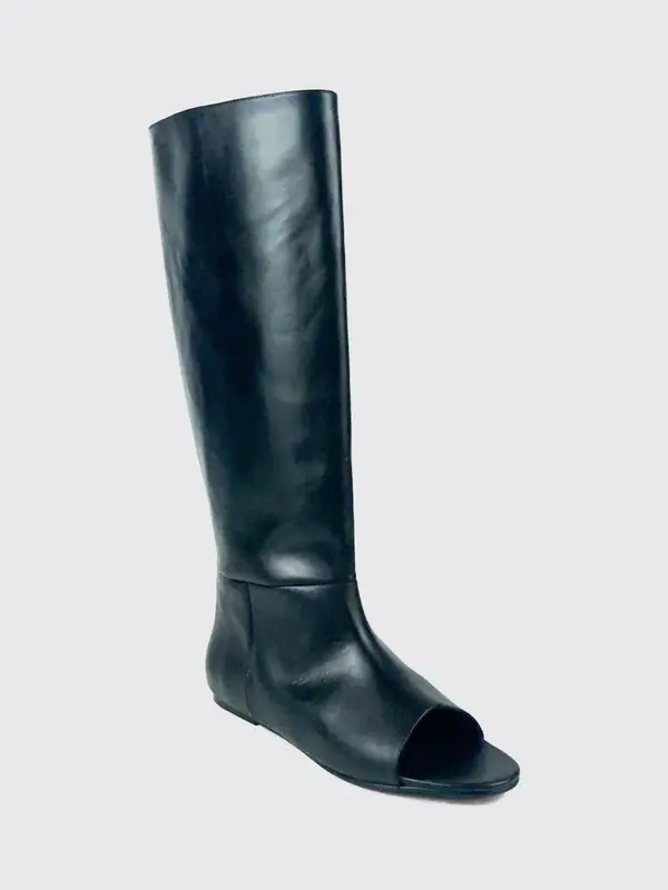 Gimaguas Open-toe Knee-high Boots In Smooth Leather With Low Heel