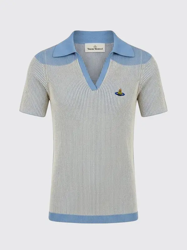 VIVIENNE WESTWOOD Slim Fit Striped Ribbed-knit Polo With V-neck And Orb Logo