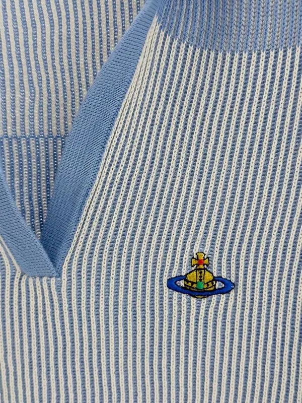VIVIENNE WESTWOOD Slim Fit Striped Ribbed-knit Polo With V-neck And Orb Logo