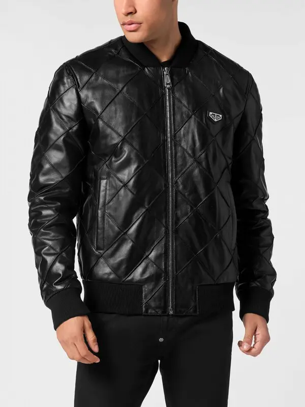 Philipp Plein Quilted Leather Bomber Jacket - Black 1