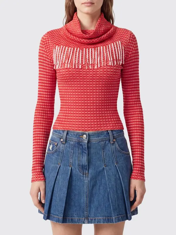 JEAN PAUL GAULTIER Slim-fit Long-sleeved Turtleneck Top In Checkered Viscose - White