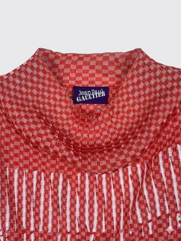 JEAN PAUL GAULTIER Slim-fit Long-sleeved Turtleneck Top In Checkered Viscose - White