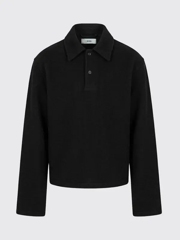 RIER Long-sleeved Wool Polo Shirt With Two-button Placket - Black