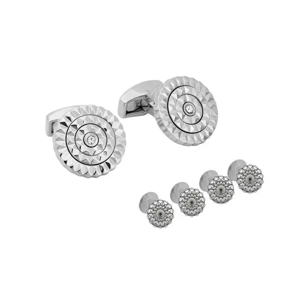 Tateossian Palladium Plated Diamond Giza Round Stud Set - Silver