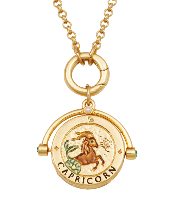 FABLE ENGLAND Capricorn Zodiac Spinner Necklace With Green Aventurine