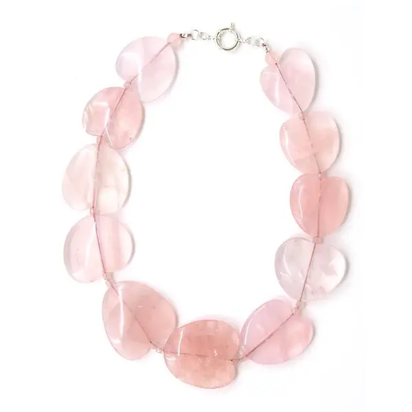 Shar Oke Heart Shaped Rose Quartz Necklace With Sterling Silver Clasp - Pink/silver