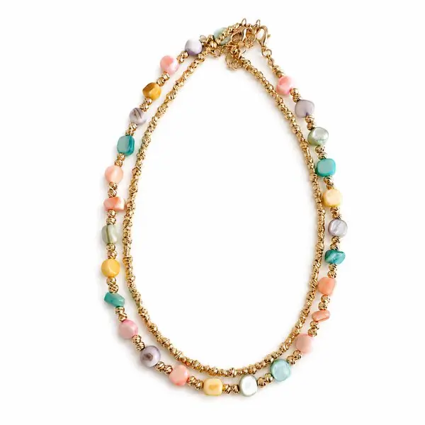 NUVV COLLECTION Pastel Strand Beaded Necklace Set – Gold Tone Layered Necklace - Yellow