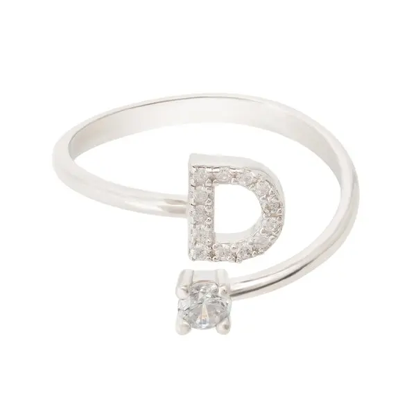 LATELITA White / Silver Initial Ring Silver D - White/silver