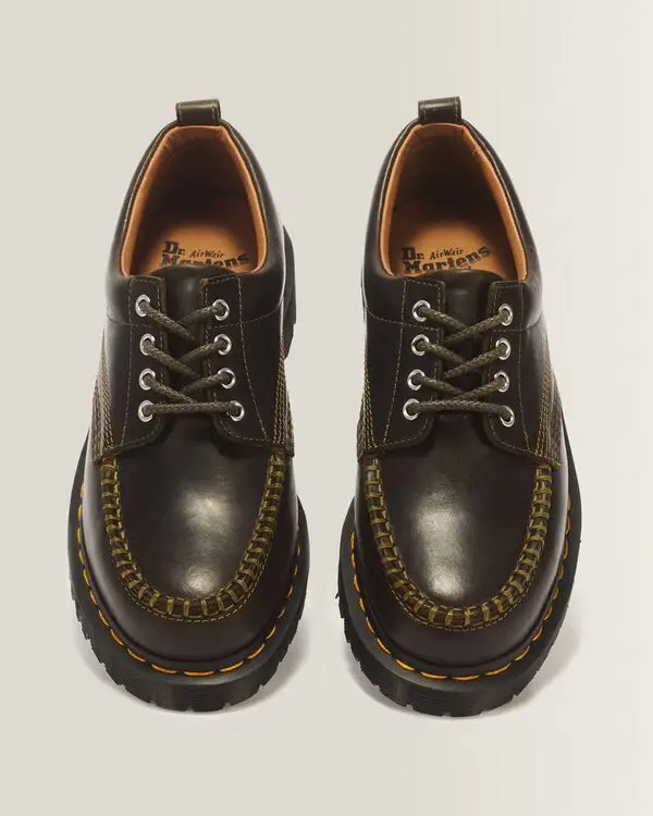 Dr. Martens Lowell 4 Eye Mayhem Leather Moc Toe Shoes - Green