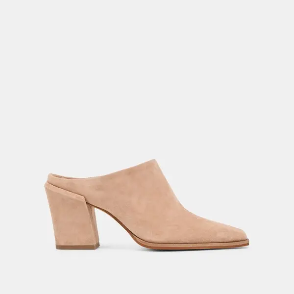 DOLCEVITA Lindi Suede Block Heel Mules - Toffee Suede