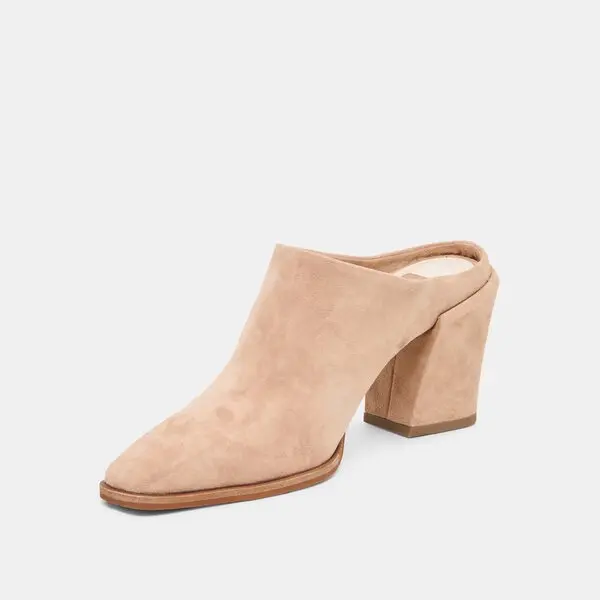 DOLCEVITA Lindi Suede Block Heel Mules - Toffee Suede