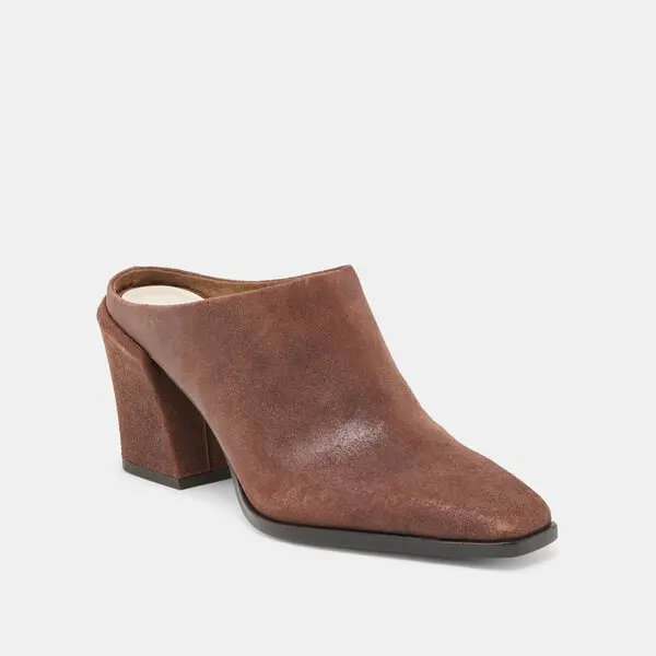 DOLCEVITA Lindi Suede Block Heel Mules - Coffee Suede