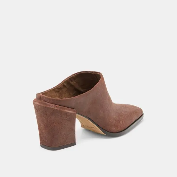 DOLCEVITA Lindi Suede Block Heel Mules - Coffee Suede
