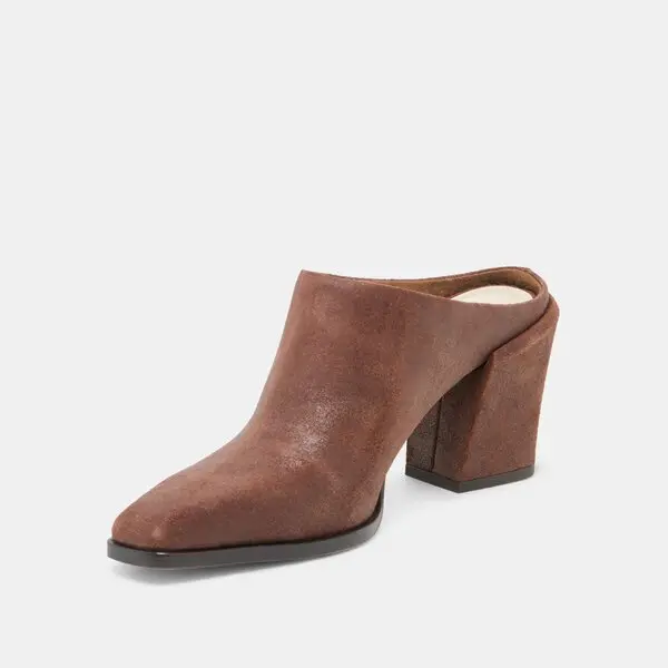 DOLCEVITA Lindi Suede Block Heel Mules - Coffee Suede