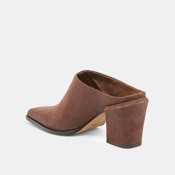 DOLCEVITA Lindi Suede Block Heel Mules - Coffee Suede