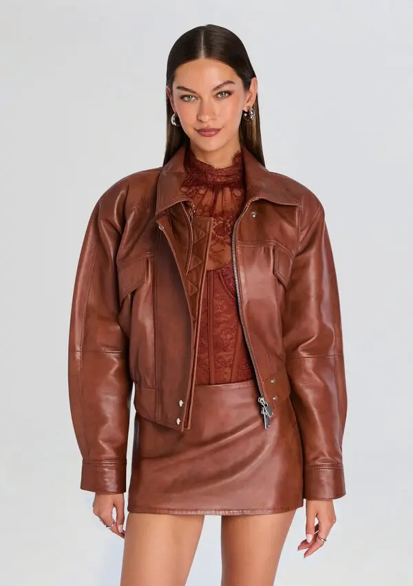 Retrofete Lykke Leather Jacket - Cigar
