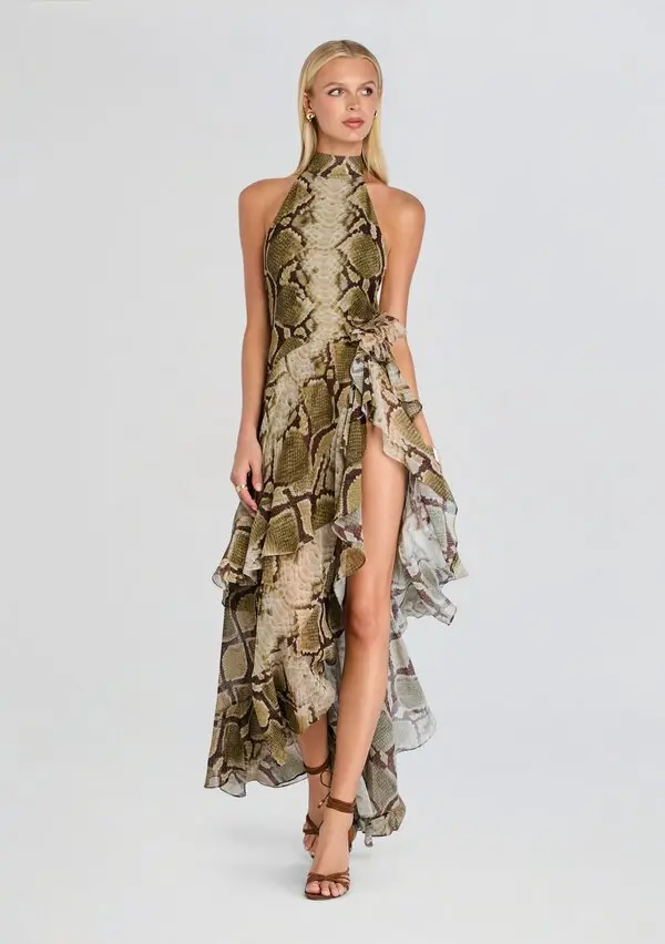 Retrofete Nevae Chiffon Snake Print Maxi Dress