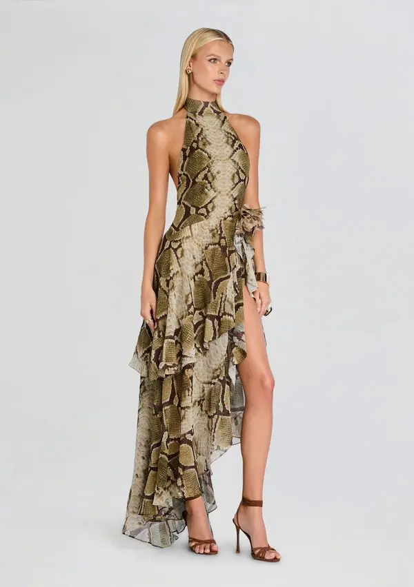 Retrofete Nevae Chiffon Snake Print Maxi Dress