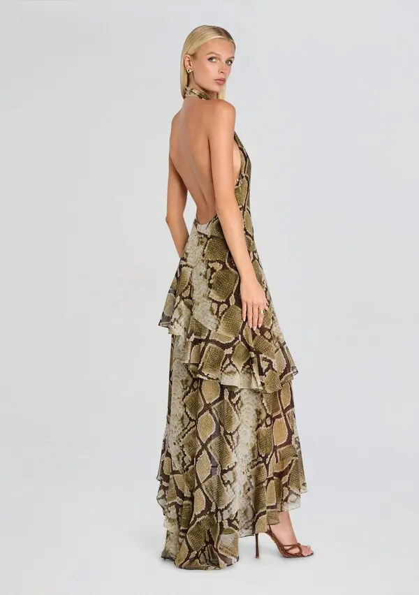 Retrofete Nevae Chiffon Snake Print Maxi Dress