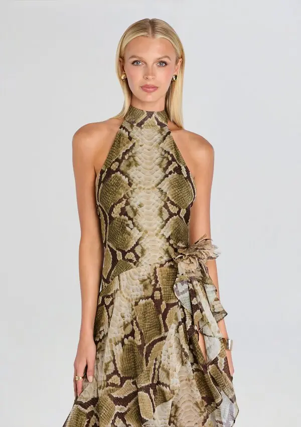 Retrofete Nevae Chiffon Snake Print Maxi Dress