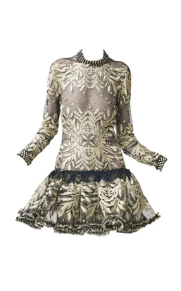 JUOZAS STATKEVICIUS Long-sleeve Embroidered Tulle Mini Dress