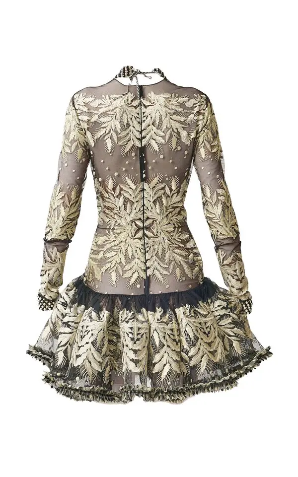 JUOZAS STATKEVICIUS Long-sleeve Embroidered Tulle Mini Dress