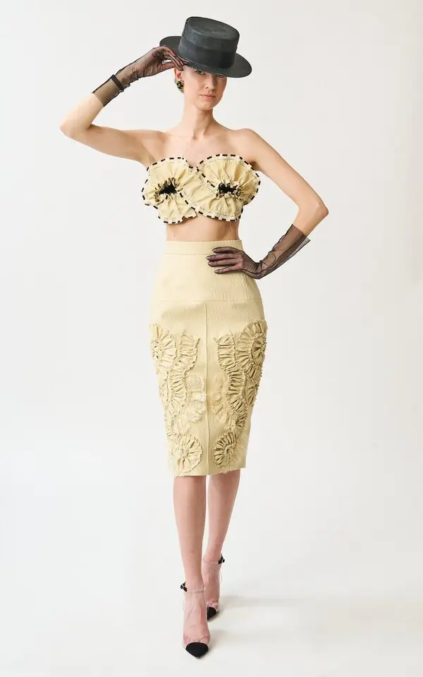 JUOZAS STATKEVICIUS Jacquard Appliqué Midi Skirt - Yellow