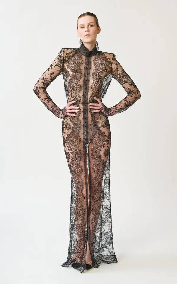 JUOZAS STATKEVICIUS Guipure Lace Column Maxi Dress