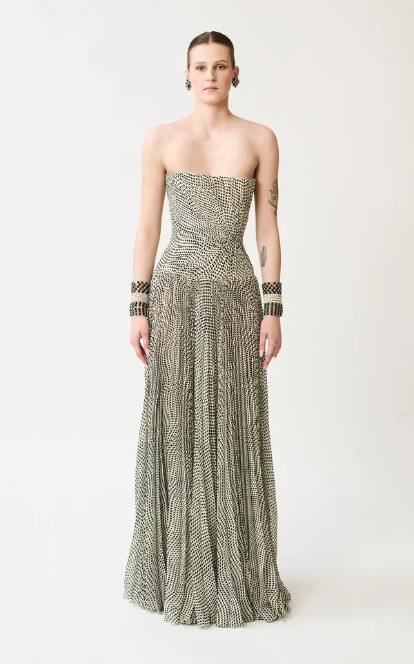 JUOZAS STATKEVICIUS Corset Chiffon Maxi Dress