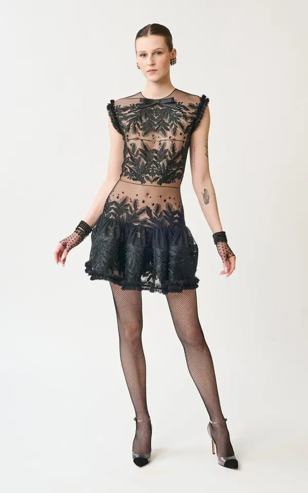 JUOZAS STATKEVICIUS Sleeveless Embroidered Tulle Mini Dress