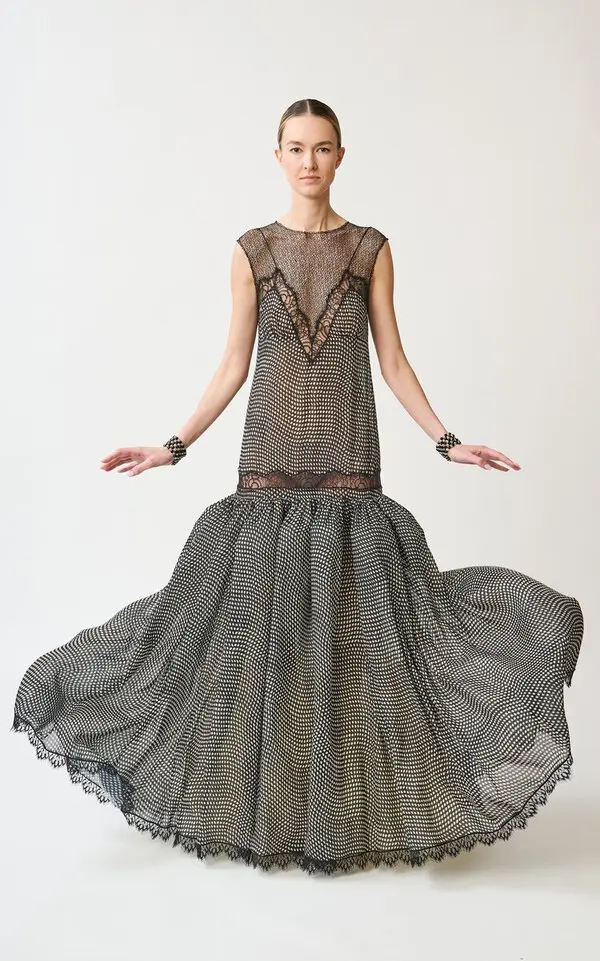 JUOZAS STATKEVICIUS Sleeveless Chiffon And Lace Maxi Dress