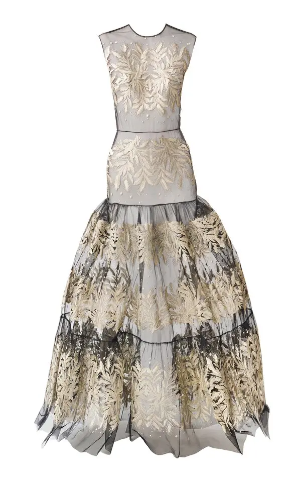 JUOZAS STATKEVICIUS Sleeveless Voluminous Embroidered Tulle Gown