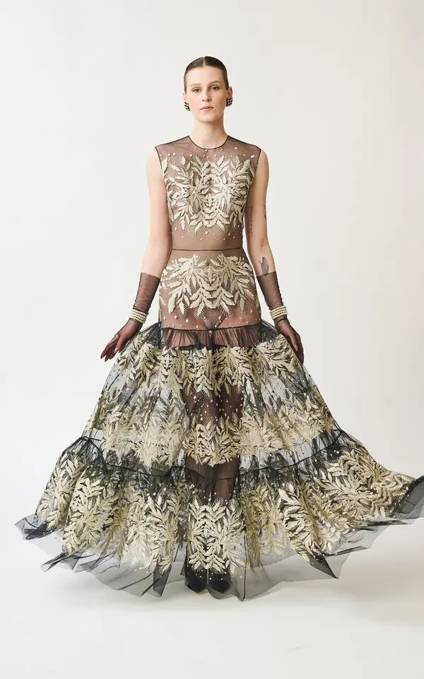 JUOZAS STATKEVICIUS Sleeveless Voluminous Embroidered Tulle Gown