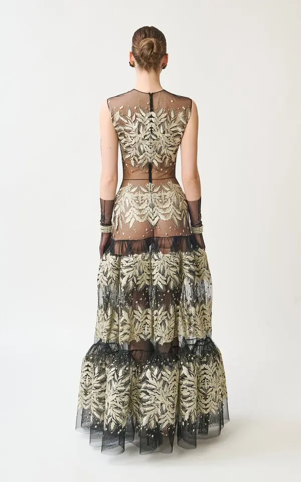 JUOZAS STATKEVICIUS Sleeveless Voluminous Embroidered Tulle Gown
