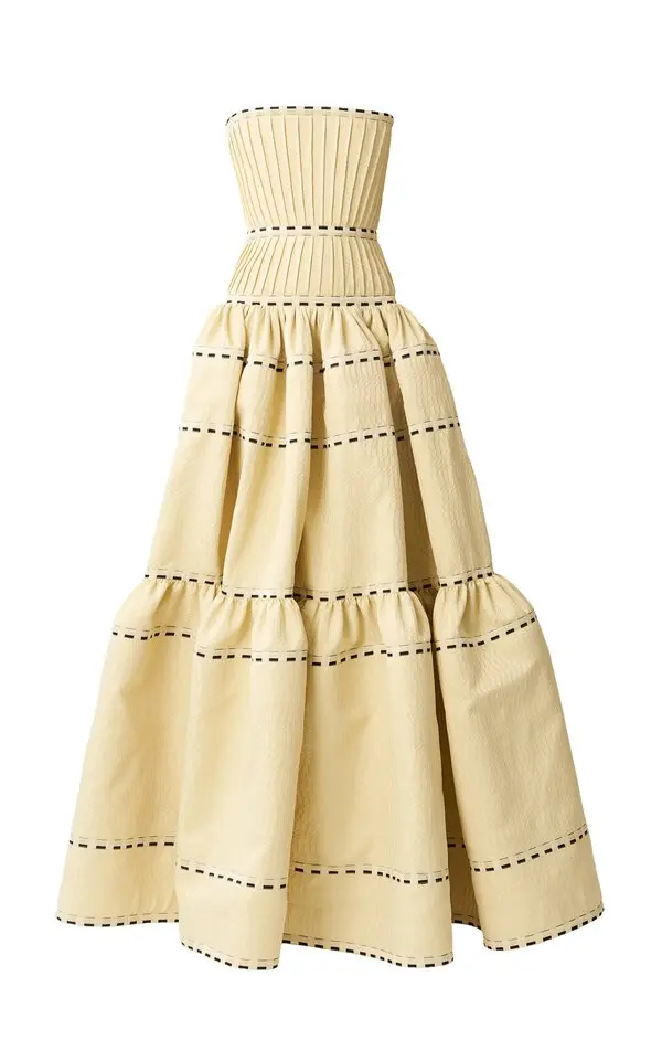 JUOZAS STATKEVICIUS Voluminous Jacquard Corset Maxi Dress - Yellow